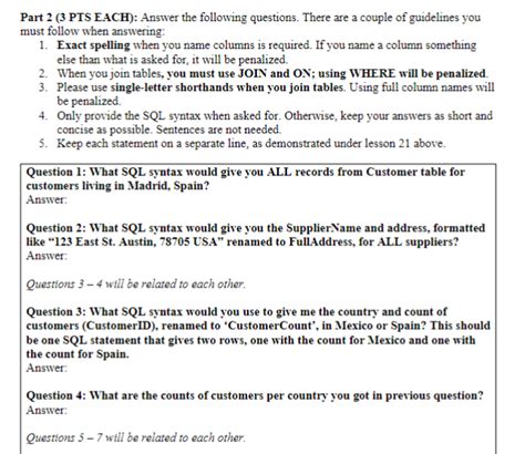 Solved Part 2 3 Pts Each Answer The Following Questions