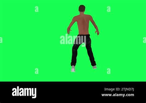 Slim Half Naked Green Screen Addicted Man Dancing And Stomping From Back Angle D Render Chroma
