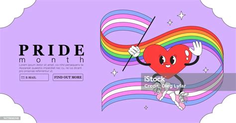무지개 Lgbtq와 트랜스젠더 깃발을 가진 쾌활한 심장 캐릭터는 프라이드 달 또는 일 벡터 평면 삽화를 축하합니다 Lgbtq