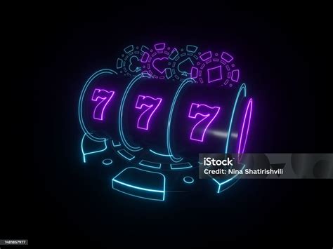 보라색과 파란색 네온이 있는 미래형 슬롯 머신과 도박 칩 3d 일러스트레이션 0명에 대한 스톡 사진 및 기타 이미지 0명 3차원 형태 7 Istock