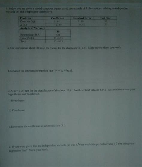 Solved 1 Below You Are Given A Partial Computer Output