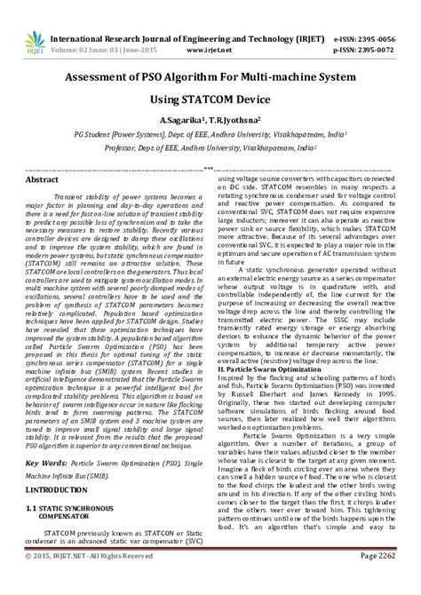 Pdf Irjet Assessment Of Pso Algorithm For Multi Machine System Using
