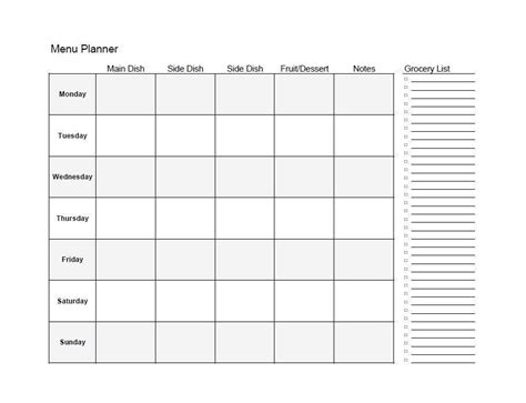 Menu Chart Template Detrester Com