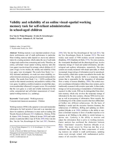 Pdf Validity And Reliability Of An Online Visualspatial Working