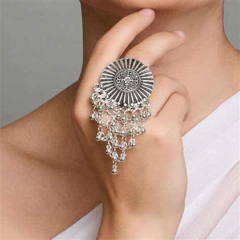 Buy Fida Wedding Ethnic Oxidized Silver Mirror Ring For Womenfree Size