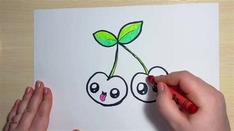 Как нарисовать вишню с глазами милые рисунки для детей Кавайные рисунки Рисуем вместе