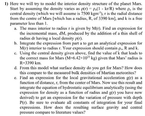 Solved Here We Will Try To Model The Interior Density