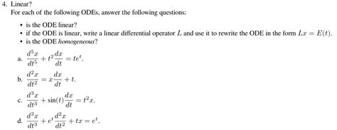 Solved For Each Of The Following ODEs Answer The Following Chegg Com