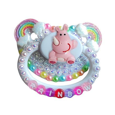 Rainbow Rhino Decorated Custom Adult Pacifier Abdl Ageplay Ddlg Ddlg