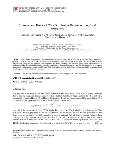 Pdf Exponentiated Extended Chen Distribution Regression Model And Estimations
