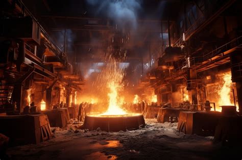 Premium Ai Image Steel Foundry With Molten Metal Generative Ai