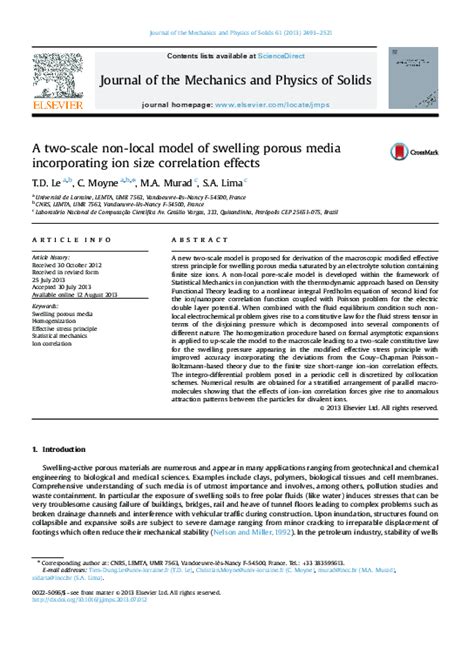 Pdf A Two Scale Non Local Model Of Swelling Porous Media