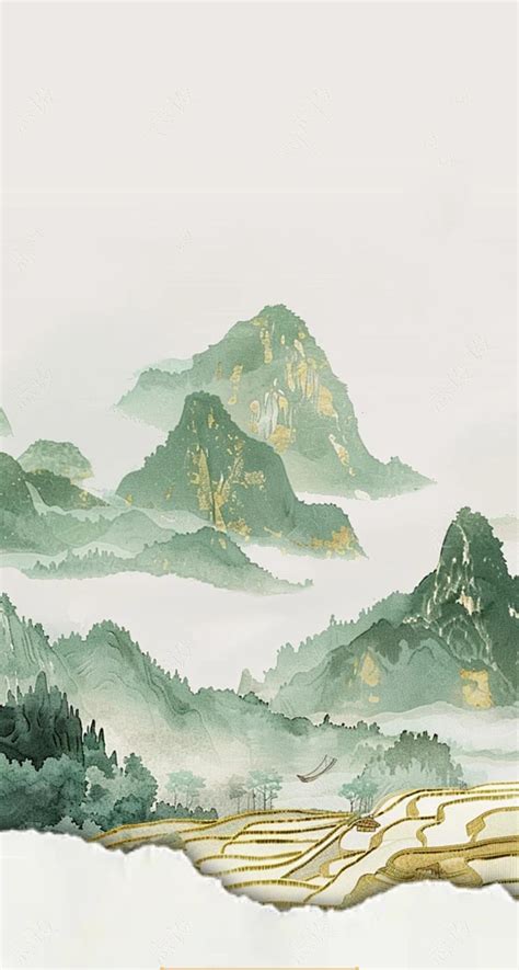 山水背景元素模型 花瓣网