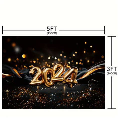 2024 해피 뉴이어를 주제로 한 비닐 소재의 사진 배경 검정색과 황금색의 뉴이어 파티 배너로 장식되어 있습 Temu Republic Of Korea
