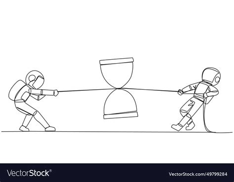 Continuous One Line Drawing Two Astronauts Vector Image