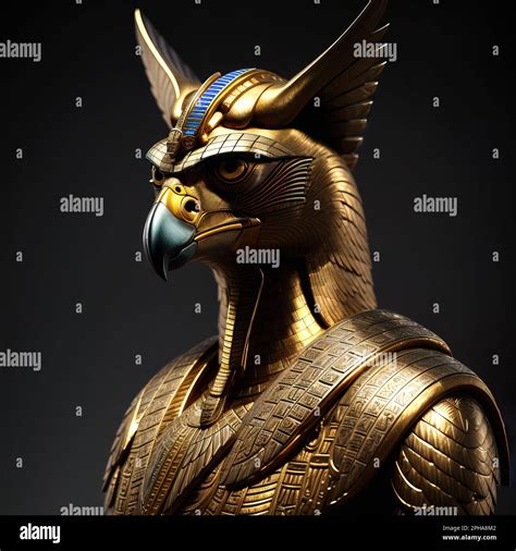 Regal Horus A Majestic Depiction Of The Ancient Egyptian Falcon God In Golden Armor Stock