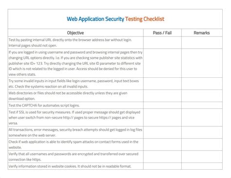 √ Printable Application Security Checklist Template