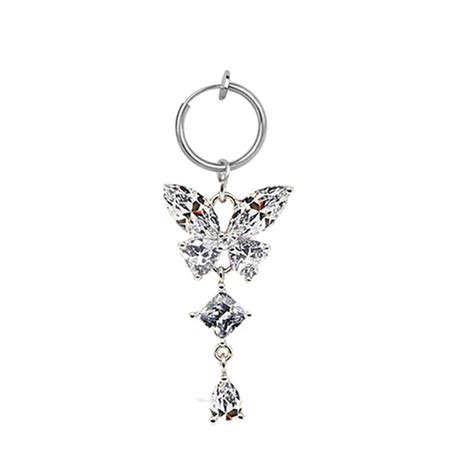 Badu Bg Нов фалшив пръстен за пъп с пеперуда Щипка за фалшив пиърсинг на корема върху пъпа на