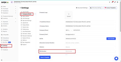 How To Add PAN Number Of The Company General Swipe