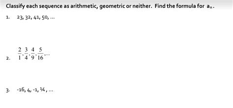 Solved Classify Each Sequence As Arithmetic Geometric Or