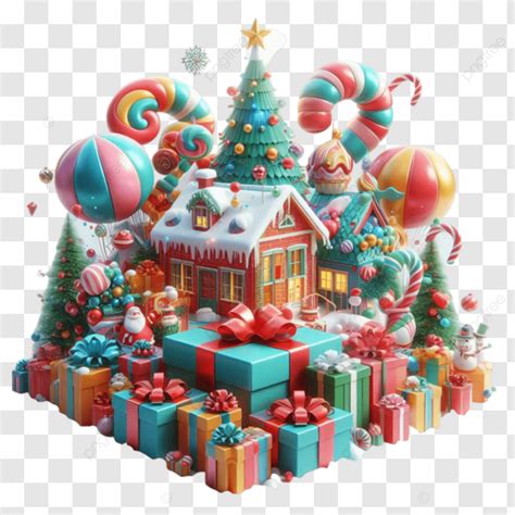 사탕 집과 지팡이가 있는 크리스마스 장면 이상한 과자 진저브레드 하우스 Png 일러스트 및 이미지 에 대한 무료 다운로드