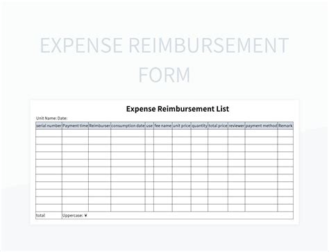 Expense Reimbursement Form Excel Template And Google Sheets File For