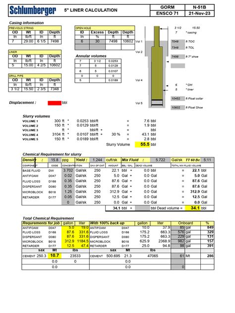 5 Liner Calculations Pdf Gallon Casing Borehole