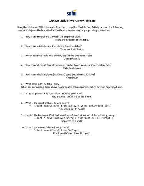 Dad 220 Module Two Activity Replace The Bracketed Text With Your Answers And Any Supporting