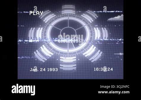 Play Icon Starting Time Ticking Segment Rotating Clockwise With Glitch Lines Showing Hud