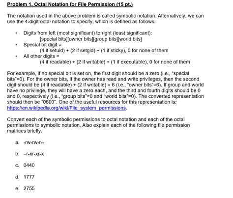 Solved Problem 1 Octal Notation For File Permission 15 Chegg Com