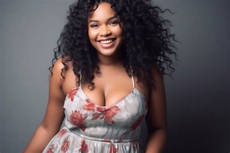 Premium Photo African American Woman Plus Size Model In Lace Black