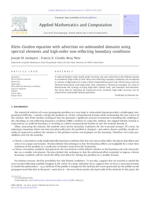 Pdf Klein Gordon Equation With Advection On Unbounded Domains Using Spectral Elements And High