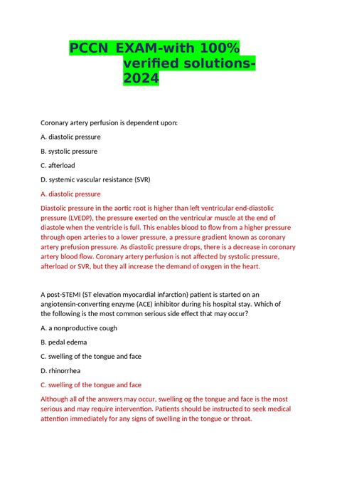 Pccn Exam With 100 Verified Solutions 2024 Docx Exams Advanced