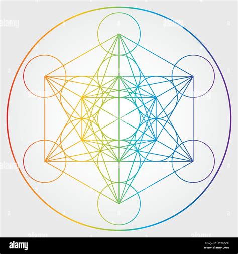 Metatrons Cube Illustration Rainbow Colors Sacred Geometry Symbol Vector Design Circle