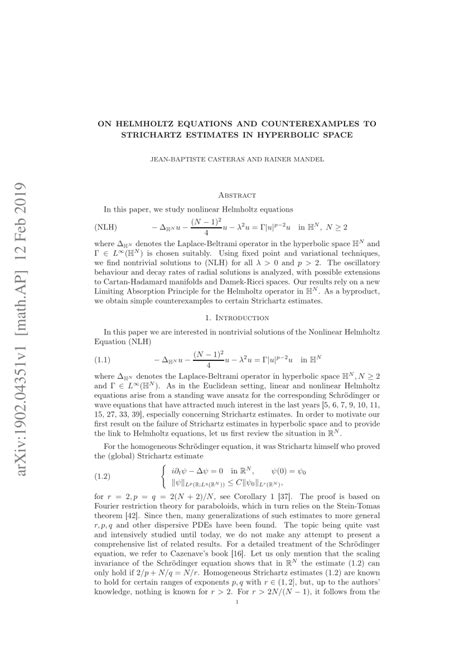 Pdf On Helmholtz Equations And Counterexamples To Strichartz