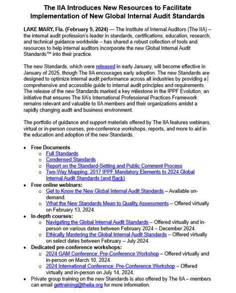 The Iia Introduces New Resources To Facilitate Implementation Of New Global Internal Audit