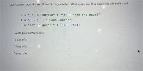 solved 2 3 assume s t and u are all java string variables