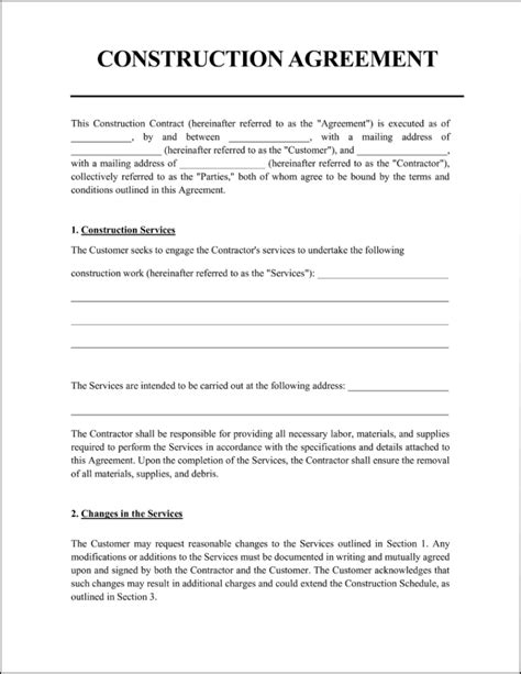 Free Construction Contract Template Bunnydoc