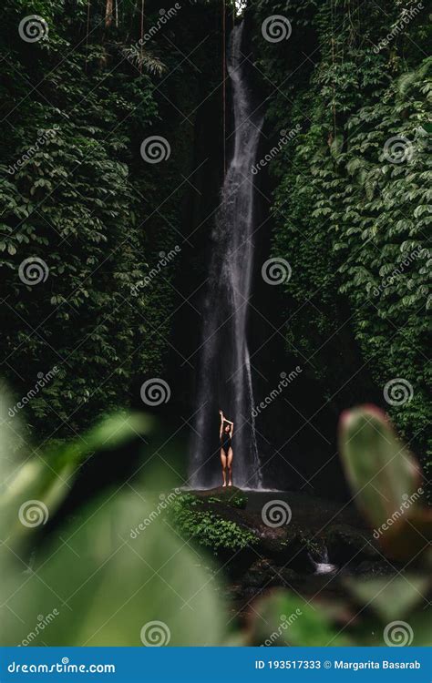 Young Girl Taking Bath In A Waterfall Stock Image Image Of Lady Bikini 193517333