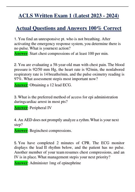 Acls Written Exam 1 Latest 2024 2025 Actual Questions And Answers 100 Correct Acls