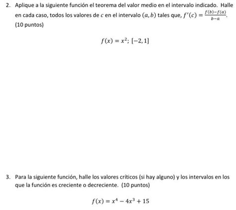 Solved 1 Apply The Average Value Theorem In The Indicated