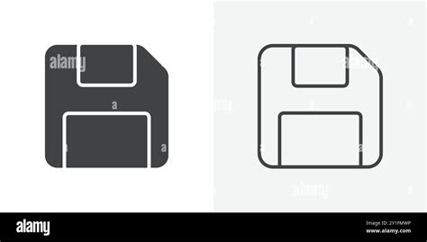 Floppy Disk Flat Outline Collection In Black And White Background Stock