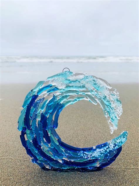 Fused Glass Ocean Wave Art Glass Wave Wall Decor Blue Ocean Etsy Ocean Waves Art Wave Art