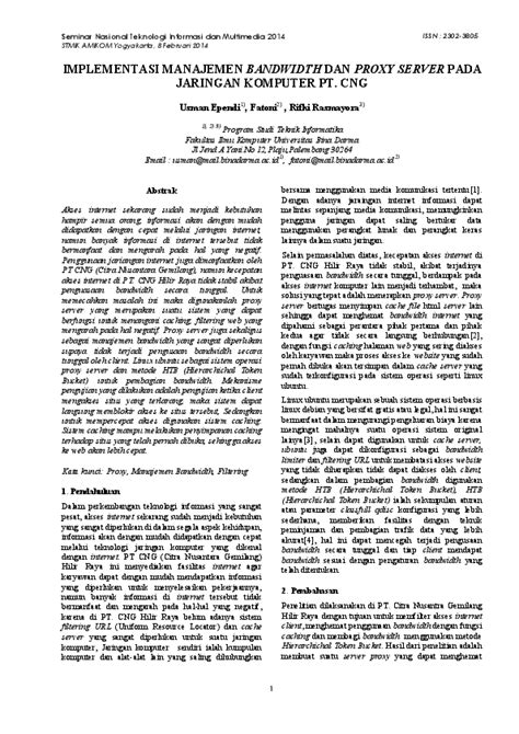 Pdf Implementasi Manajemen Bandwidth Dan Proxy Server Pada Jaringan Komputer Pt Cng
