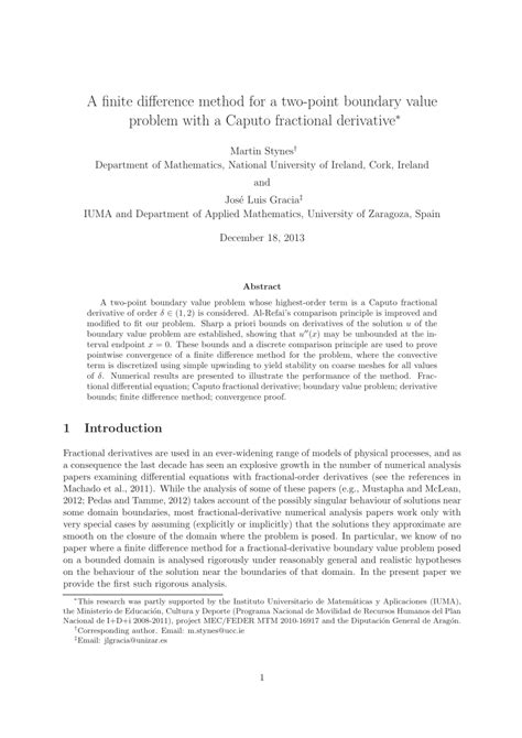 Pdf A Finite Difference Method For A Two Point Boundary Value Problem With A Caputo Fractional