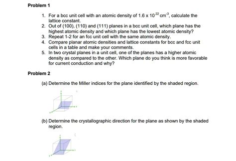 SOLVED Problem For A Bcc Unit Cell With An Atomic Density Of X C Cm Calculate The