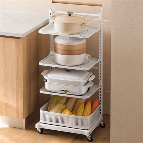 ชั้นวางของในครัว ชั้นวางของเหล็กอเนกประสงค์แบบมีล้อเลื่อน Th