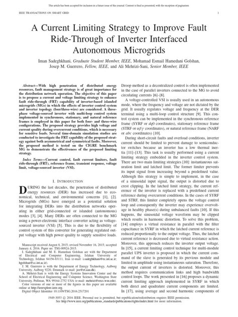 A Current Limiting Strategy To Improve Fault Ride Through Of Inverter Interfaced Autonomous