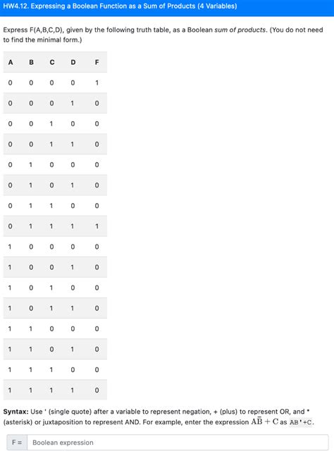 Solved HW Expressing A Boolean Function As A Sum Of Chegg Com