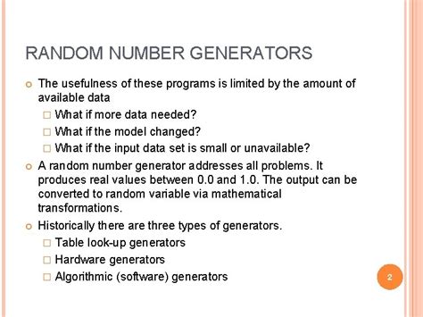 Random Number Generators 1 Modeling And Simulation Cs